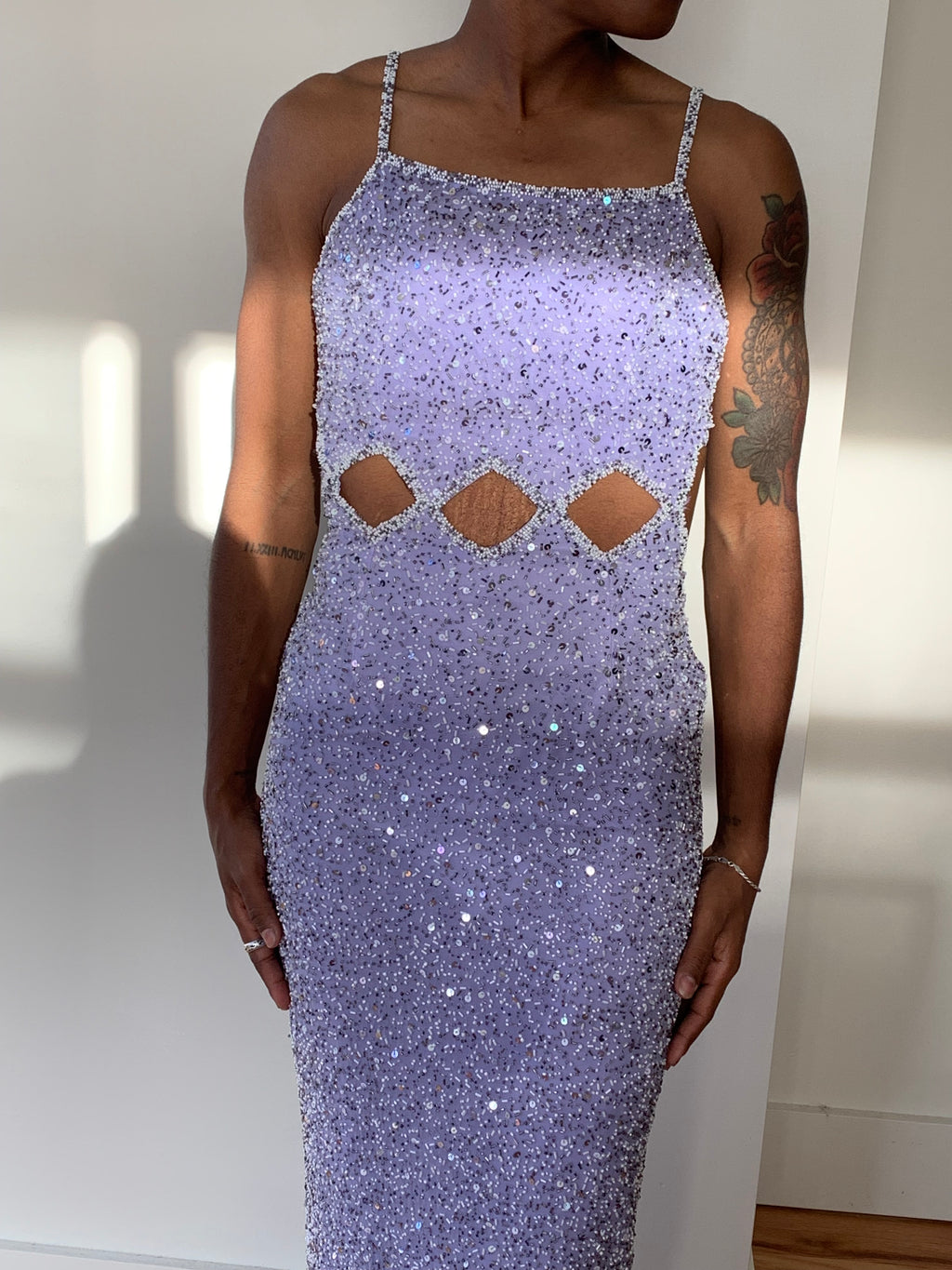 Beaded column dress with cut outs – Boro Detroit